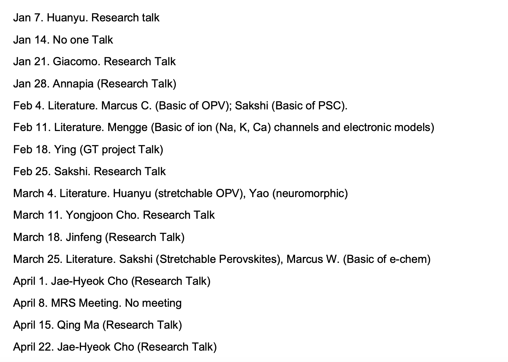 Group Meetings – Facchetti Lab